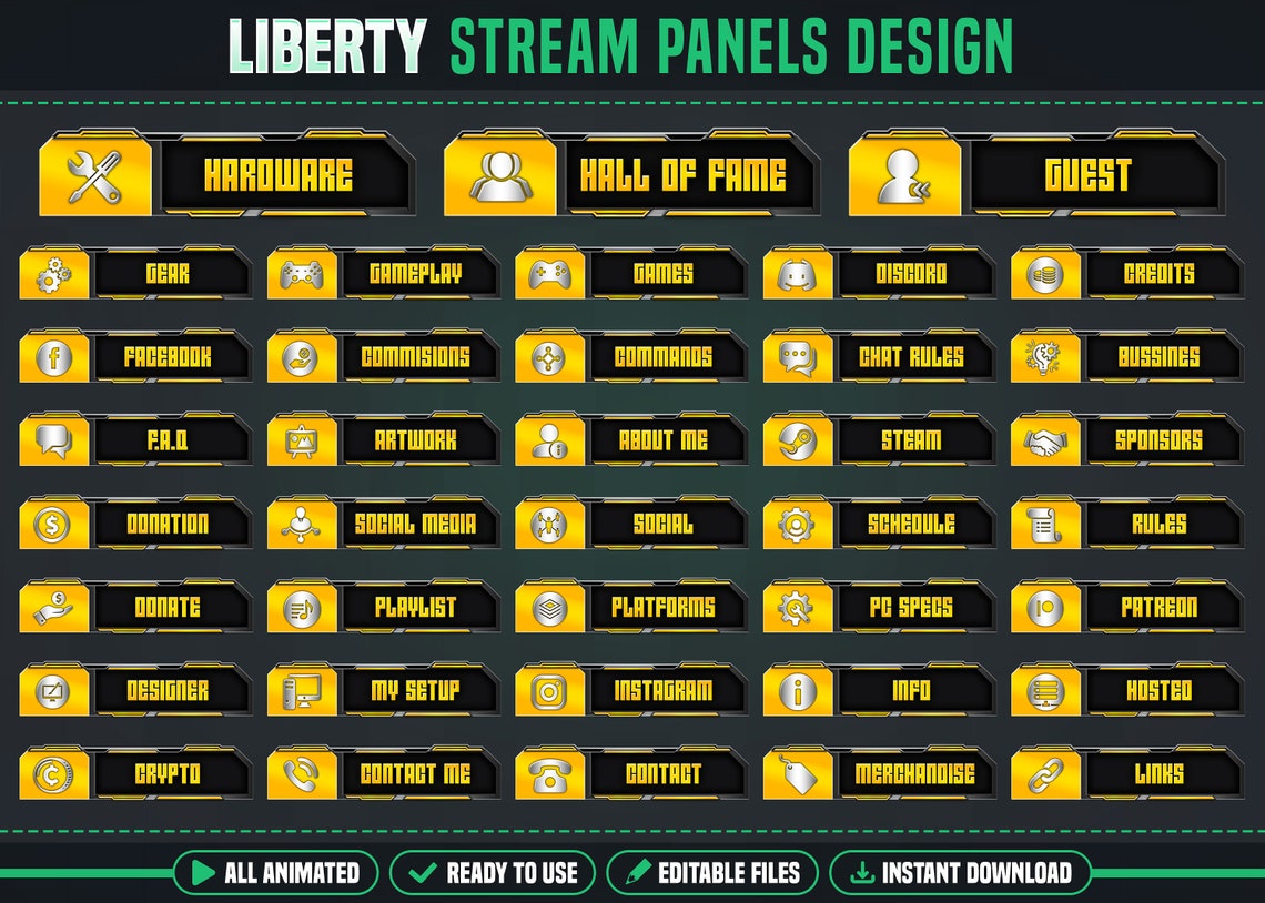 YELLOW Clean Overlay Pack for Twitch, Youtube Yellow Overlay Stream ...