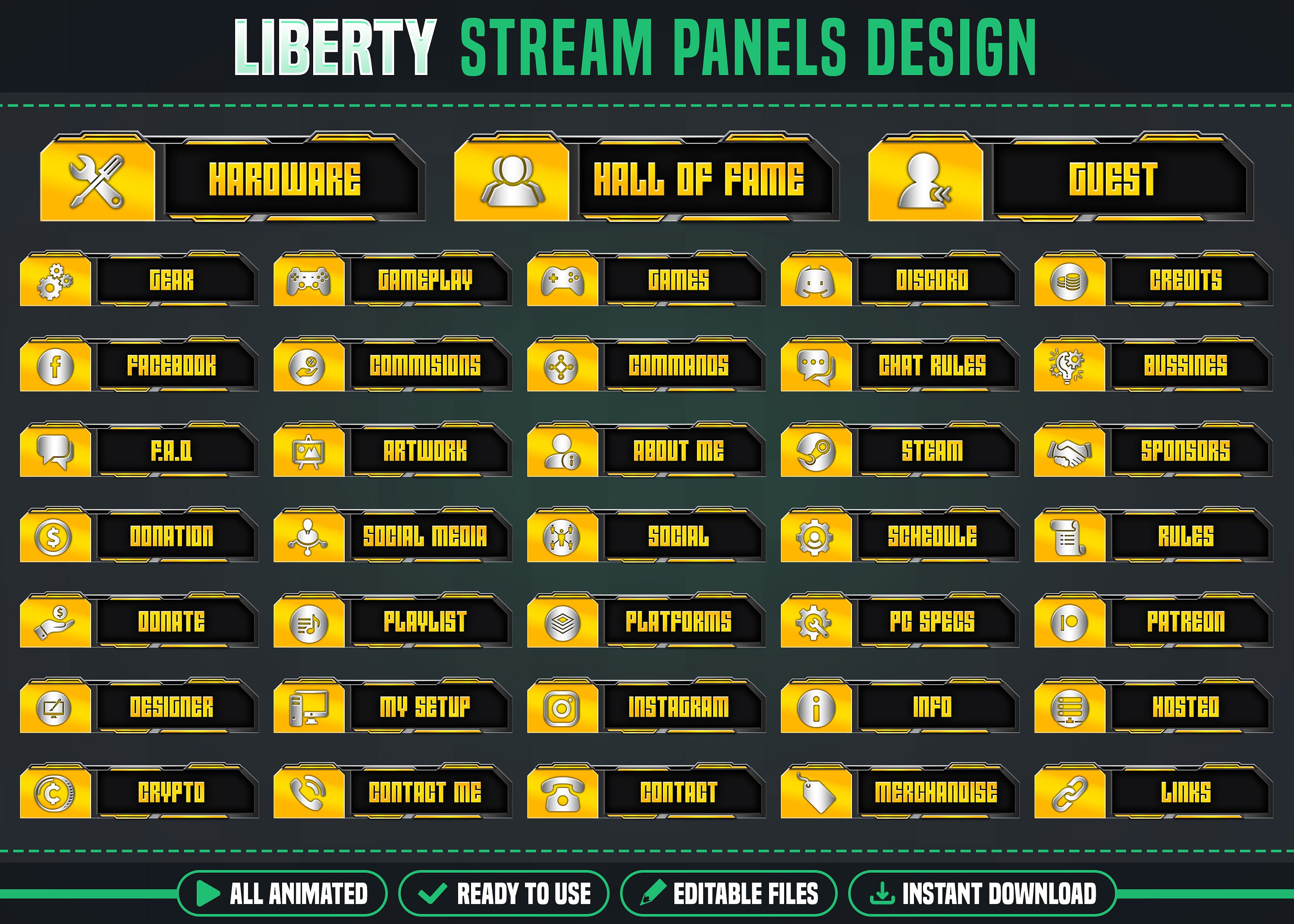 YELLOW Clean Overlay Pack for Twitch, Youtube Yellow Overlay Stream ...