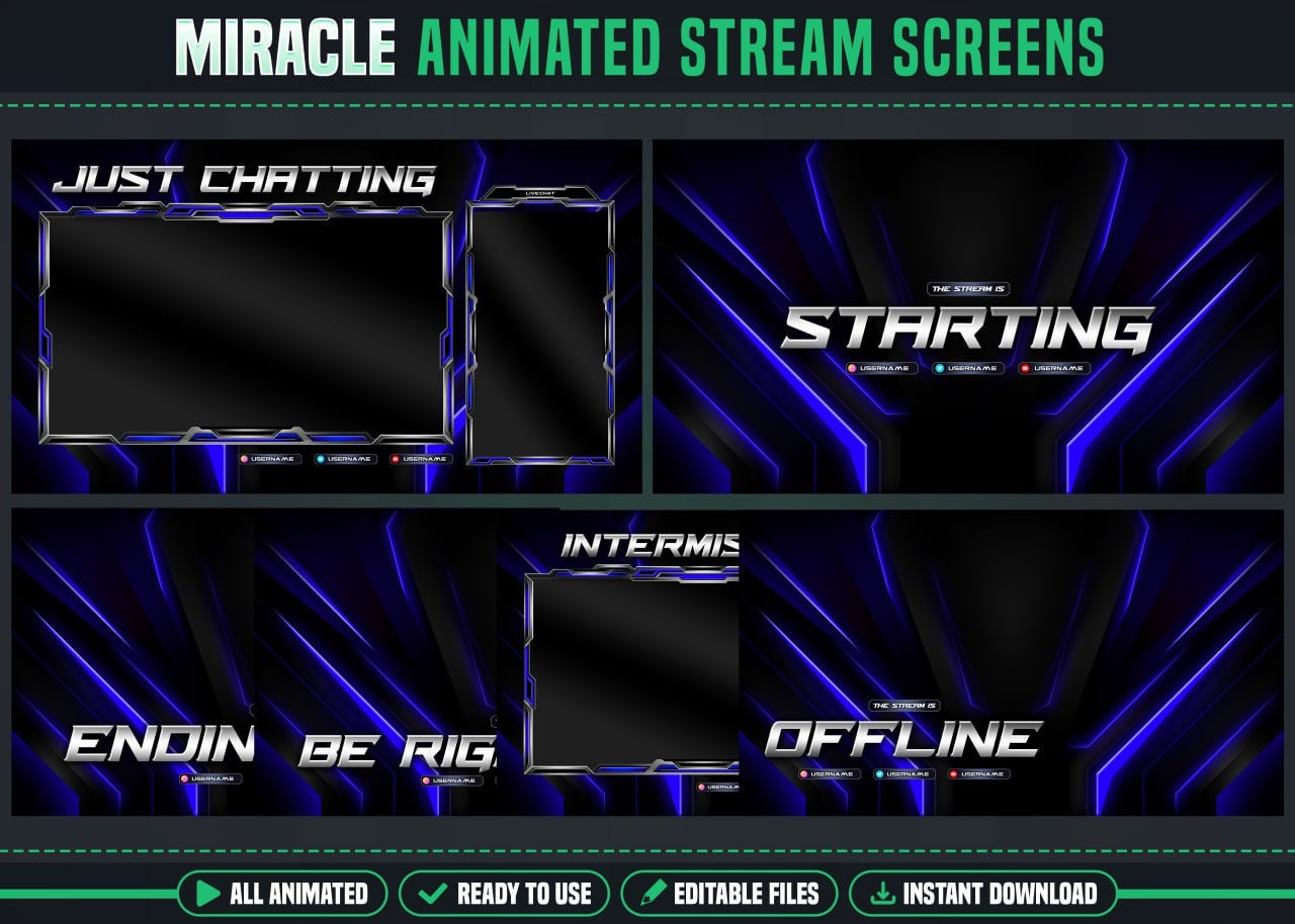 BLUE Clean Overlay Pack for Twitch, Youtube Blue Overlay Stream Package ...