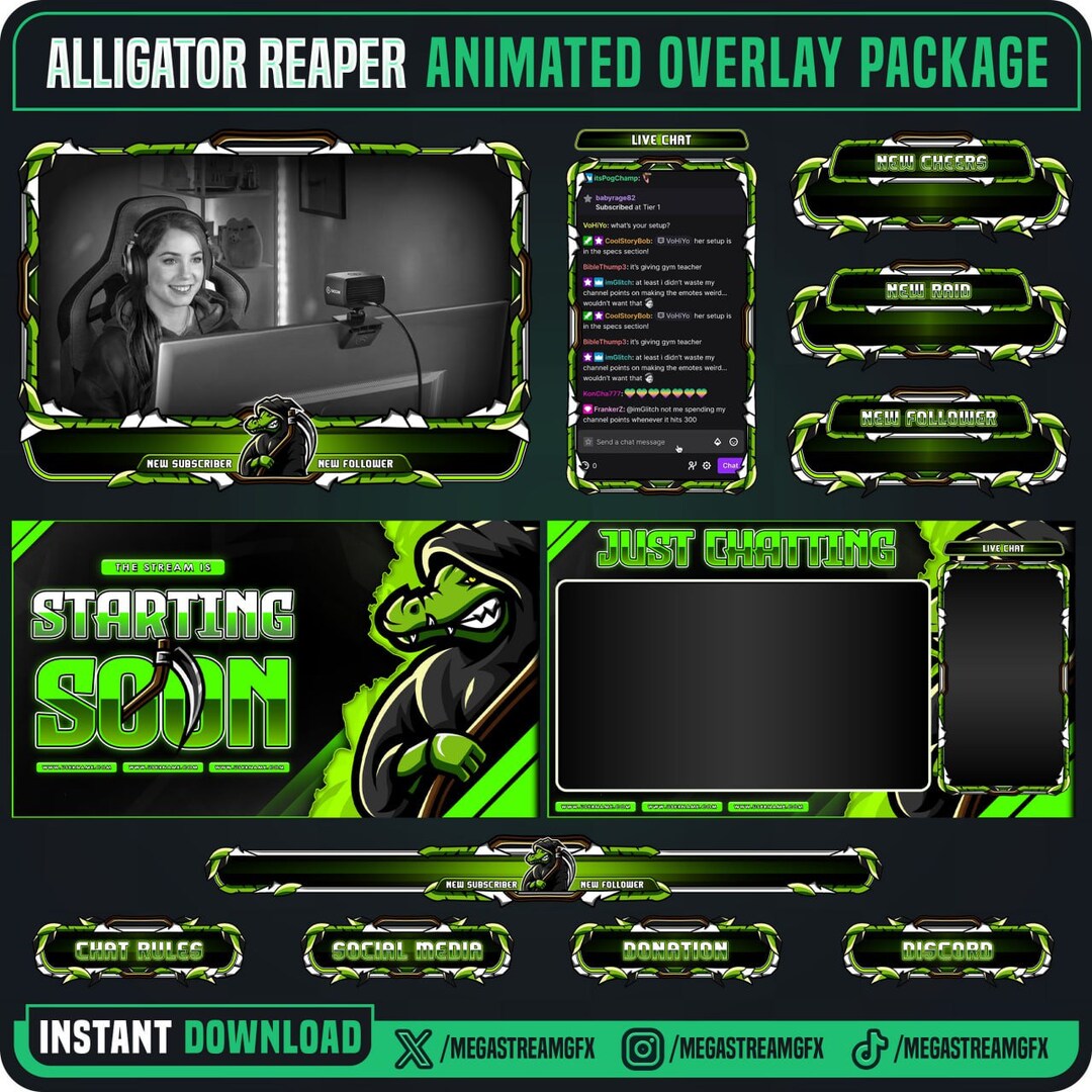 Stream Bundle Alligator Grim Reaper Animal Overlays Overlay for Twitch ...