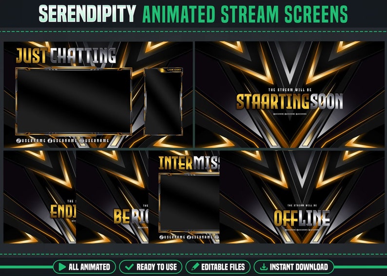 Gold Streaming Overlay | Twitch Overlay I Twitch Panels I Twitch Alert ...