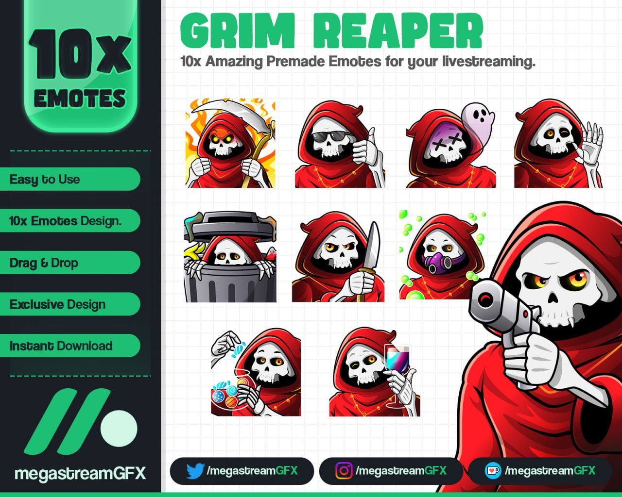 10x Grim Reaper Twitch Emotes Horror Emotes Halloween Twitch Discord ...