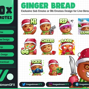 10x Ginger Bread Emotes for Twitch Christmas Twitch Emotes Youtube ...