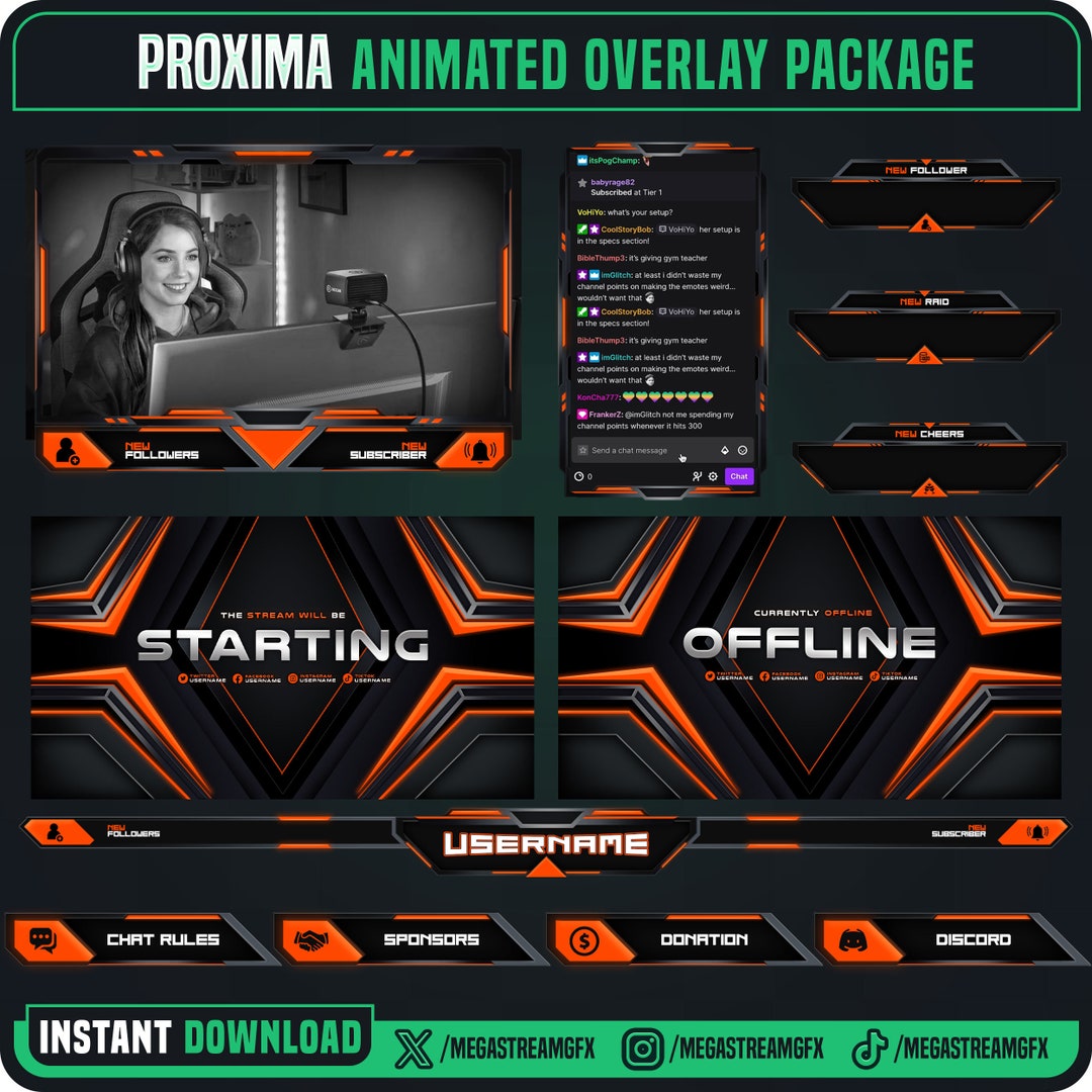ORANGE Twitch Overlay Package - Orange Twitch Theme | Stream Overlay ...