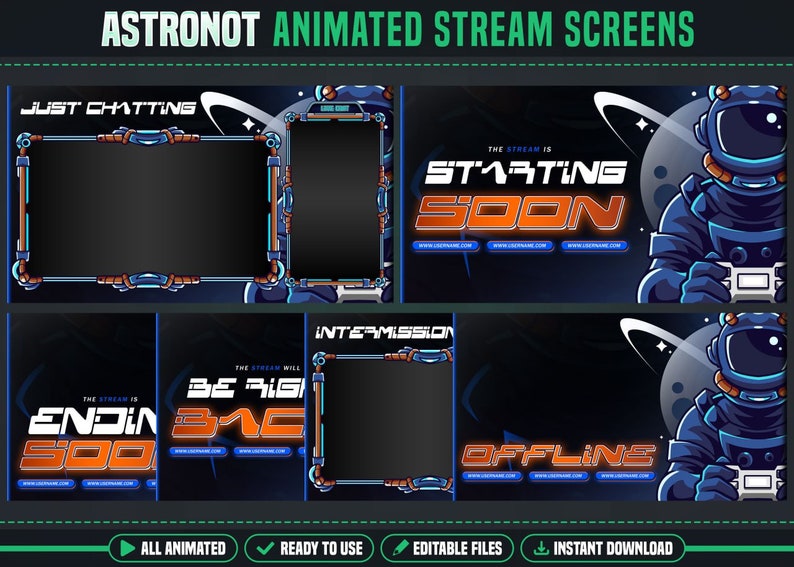 Astronaut Overlay Pack Cosmic Stream Overlays Overlay for Twitch/dicscord /youtube/kick Overlay ...