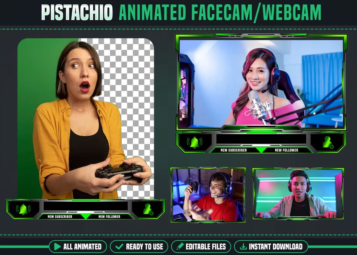 GREEN Clean Overlay Pack for Twitch, Youtube Green Overlay Stream ...