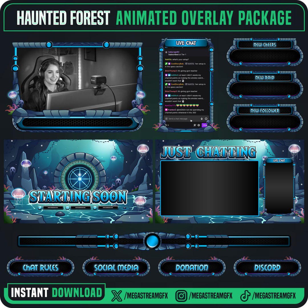 Haunted Forest Stream Overlay Package Magical Stream Overlay Blue ...