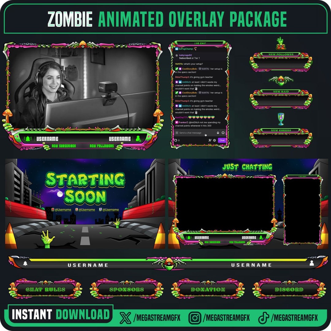 Zombie Fiction Stream Overlay Package Zombie Twitch Overlay Twitch ...