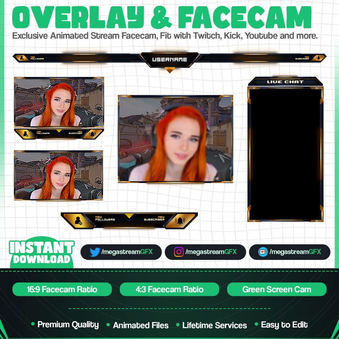 Professional GOLD Stream Overlay I Twitch Overlay I Twitch - Etsy