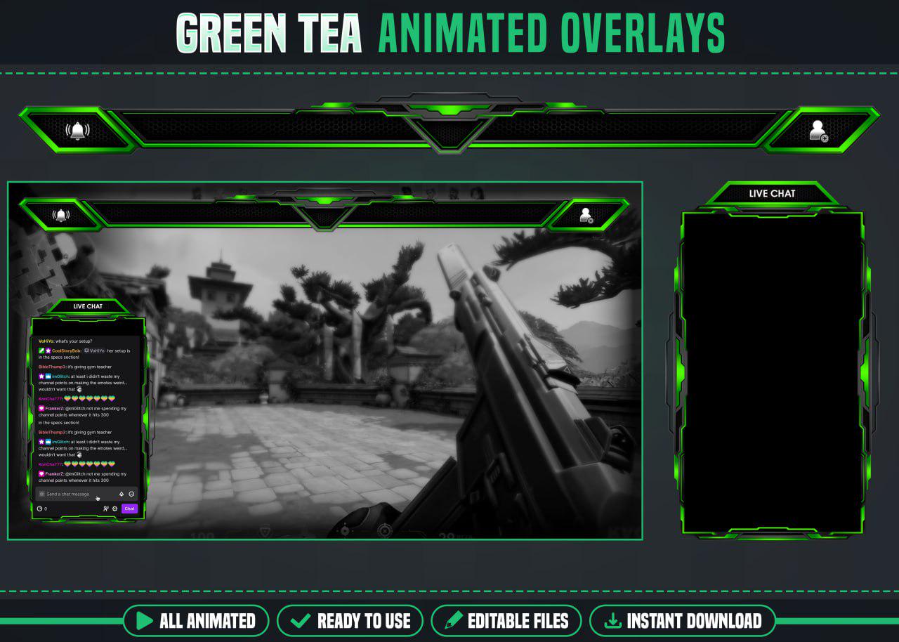 Green Theme Streaming Overlay Stream Overlays Package for Twitch ...