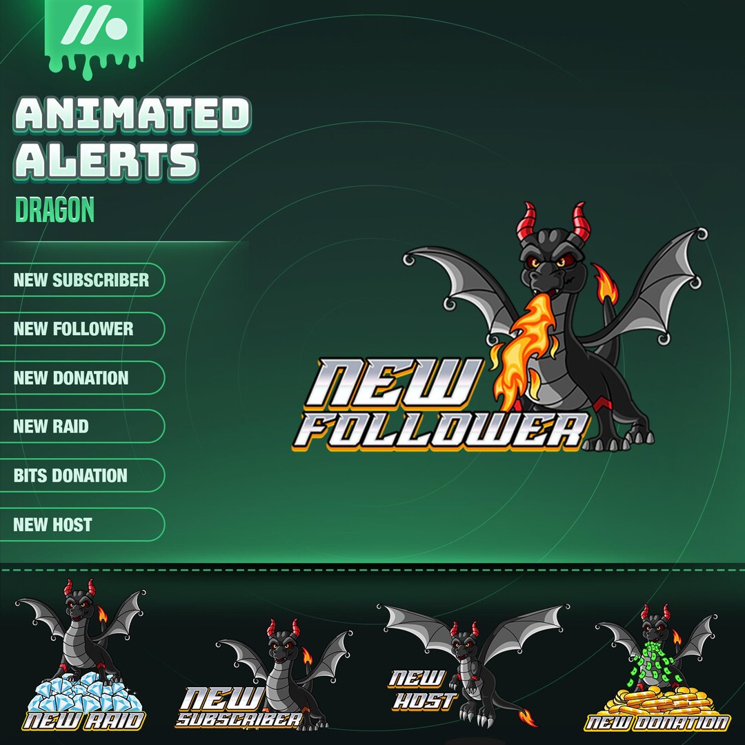 Black Dragon Gaming Alerts Stream Alert Pack With Mythology Animal ...