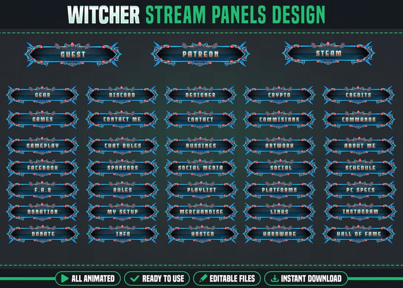 Witcher Stream Overlay Package Witcher Twitch Package Witcher Kick Overlay Horror Stream Overlay ...