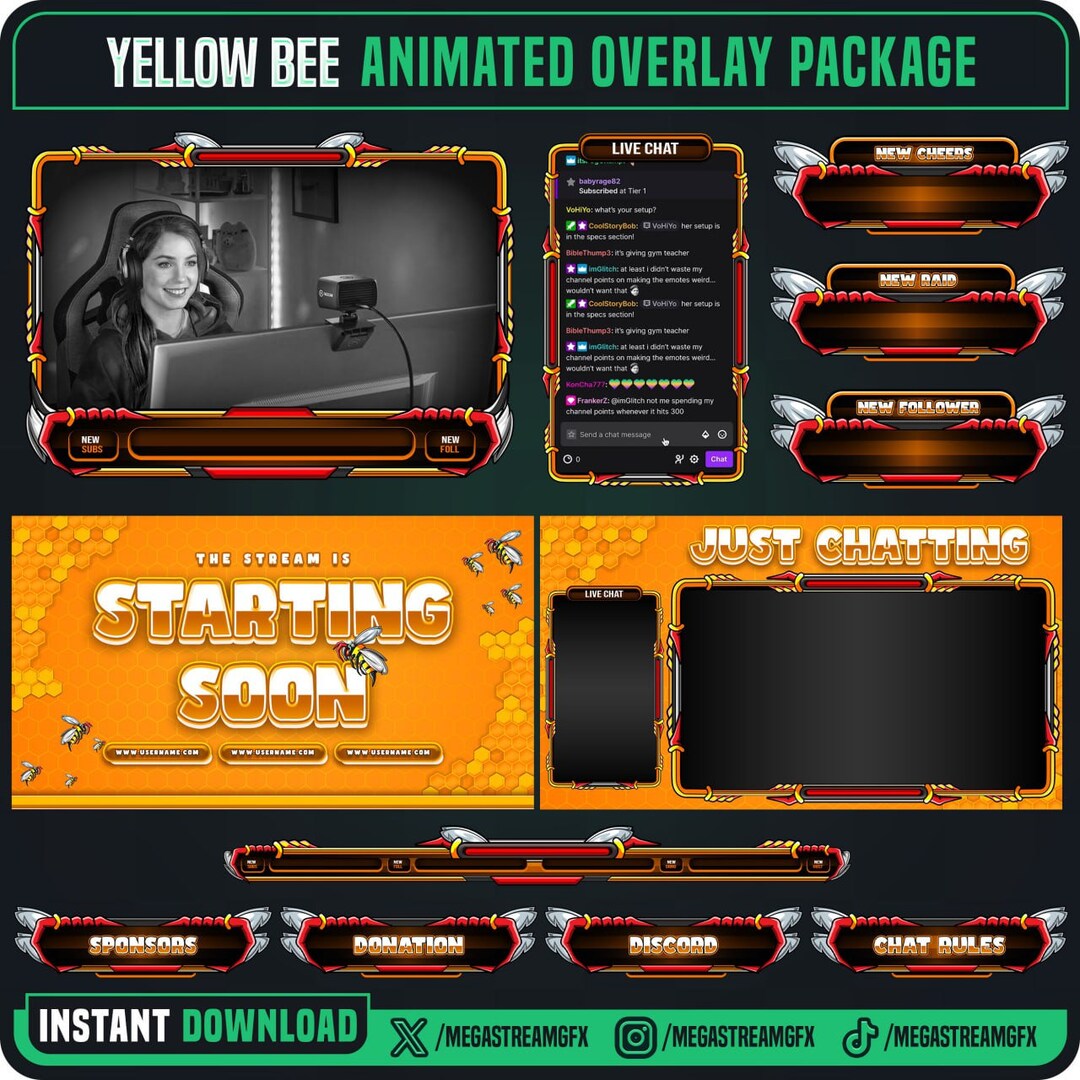 Stream Overlay Pack Yellow Bee Fantasy Stream Overlays Yellow Overlays ...