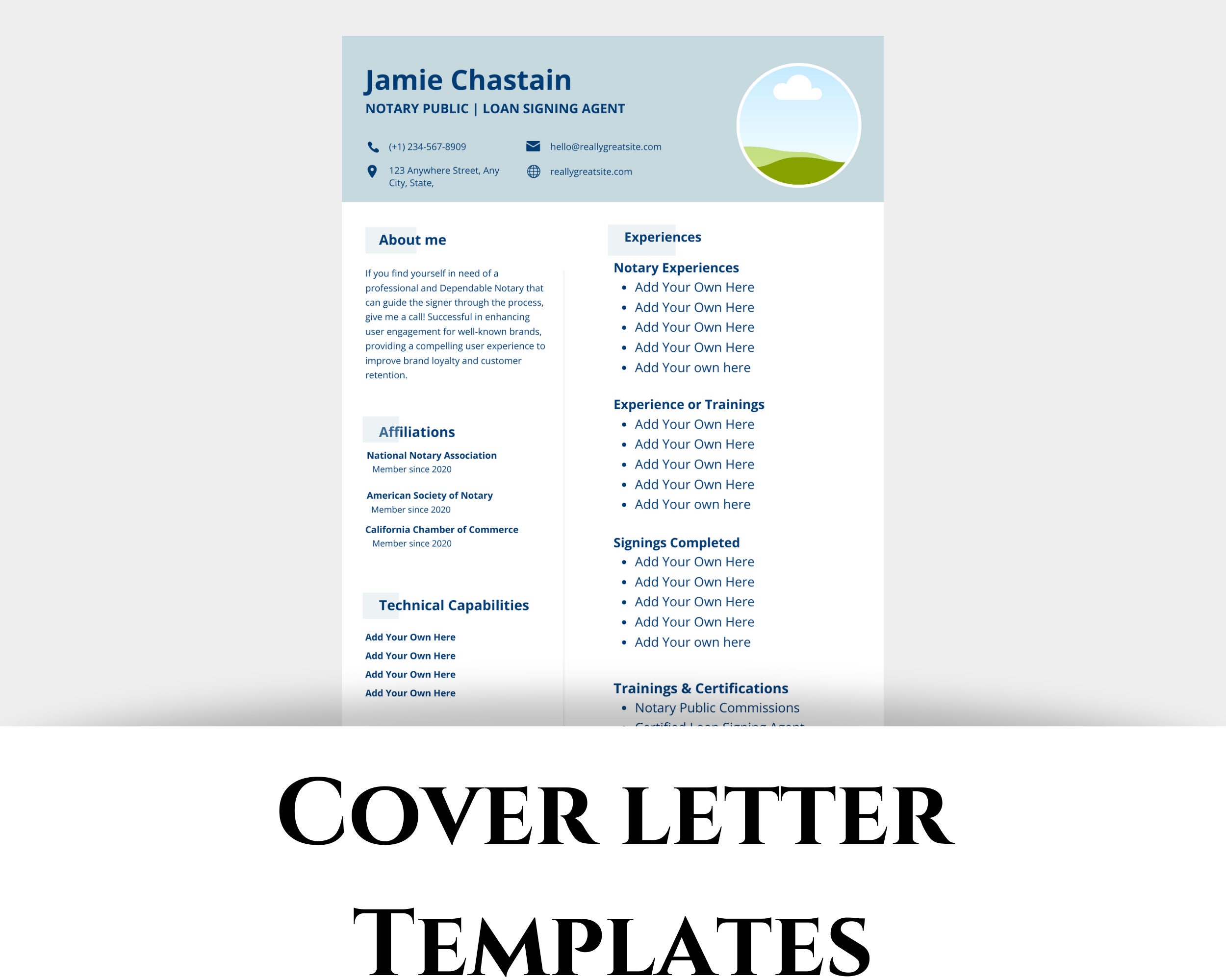 Notary Creative Cover Letter Template Loan Signing Agent Marketing CV ...