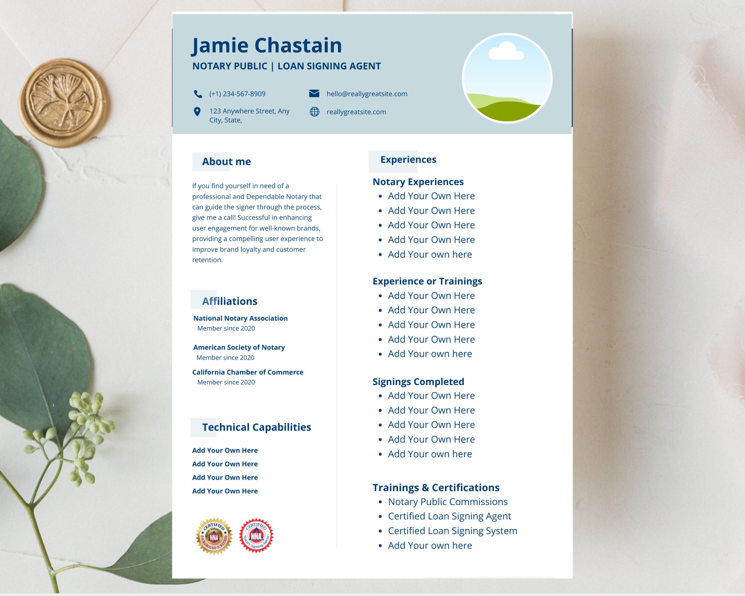 Notary Resume Template, Loan Signing Agent Marketing Letter, Notary ...