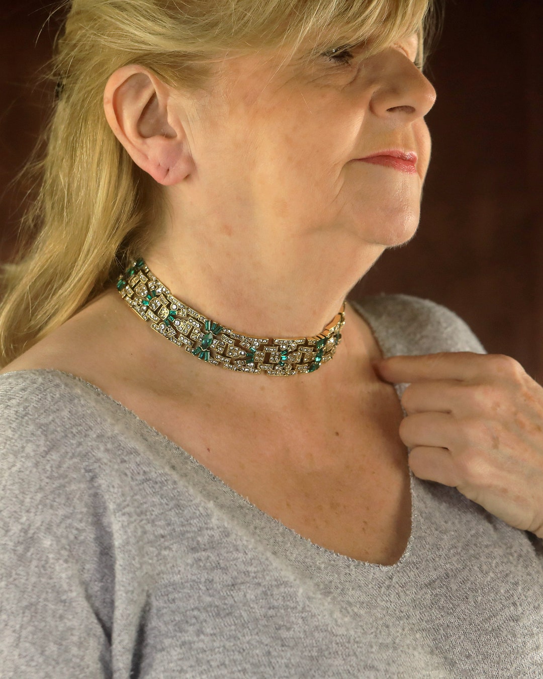 Antique Gold Choker Choker Necklace Art Deco Geometric Great Gatsby ...