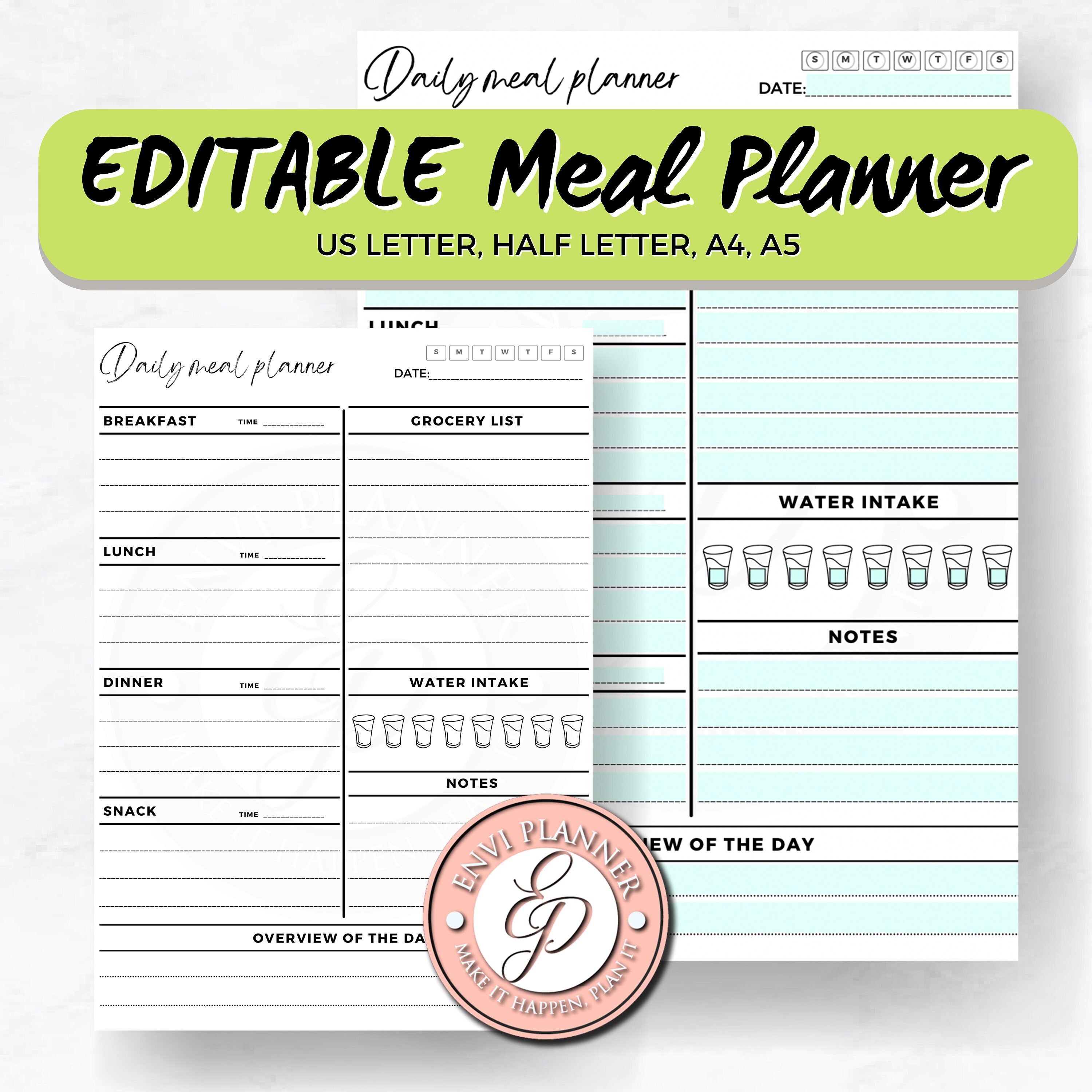Meal Planner Printable Editable Grocery List Meal Prep Meal Planner ...