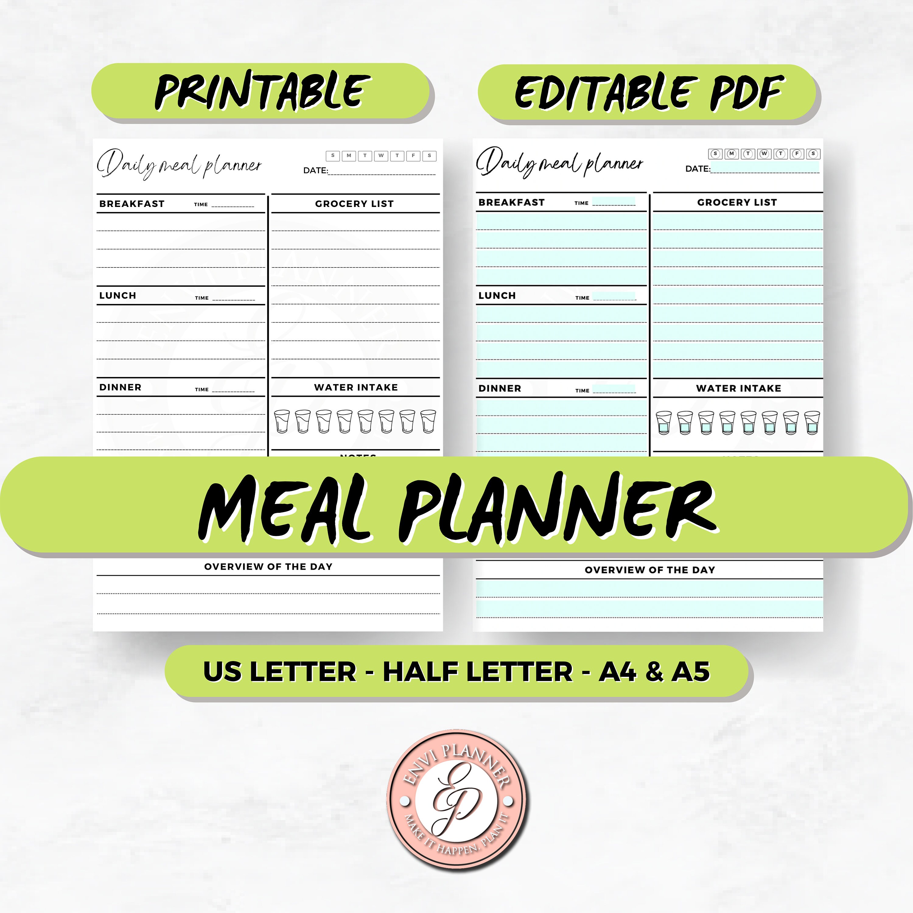 Meal Planner Printable Editable Grocery List Meal Prep Meal Planner ...