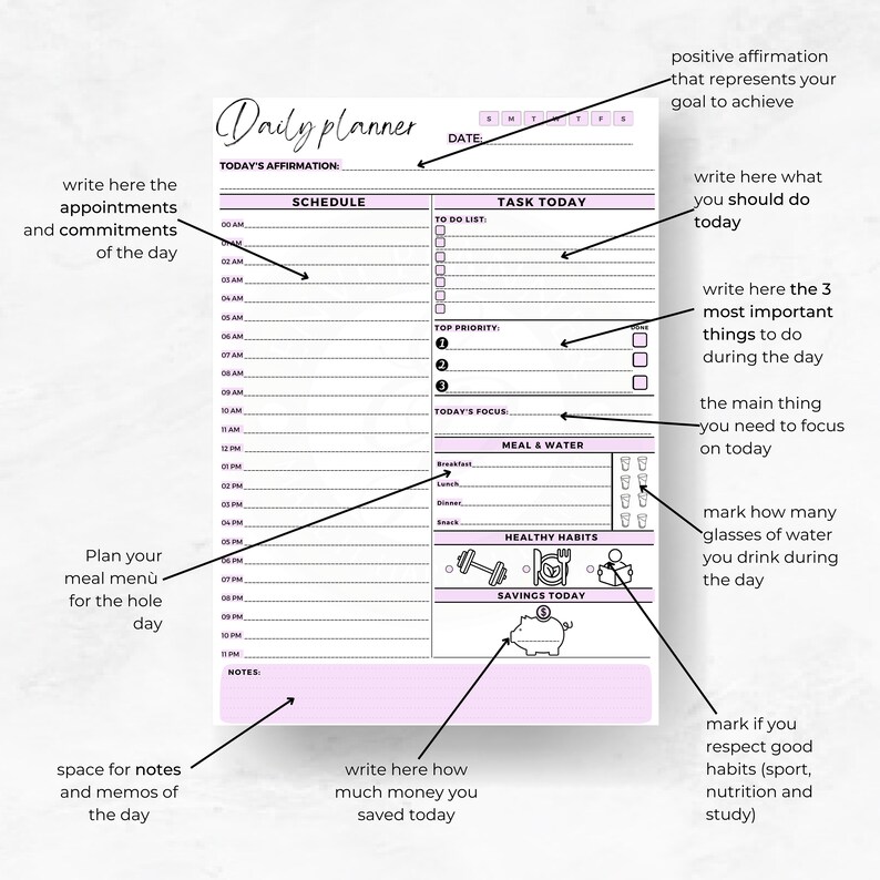 Daily Planner PRINTABLE | Productivity Planner | Affirmation | Daily to ...