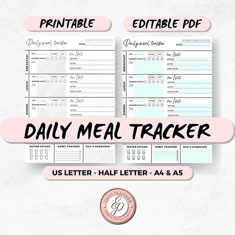 Food Tracker | Food Diary Printable | Meal Prep | Digital Meal Planner ...