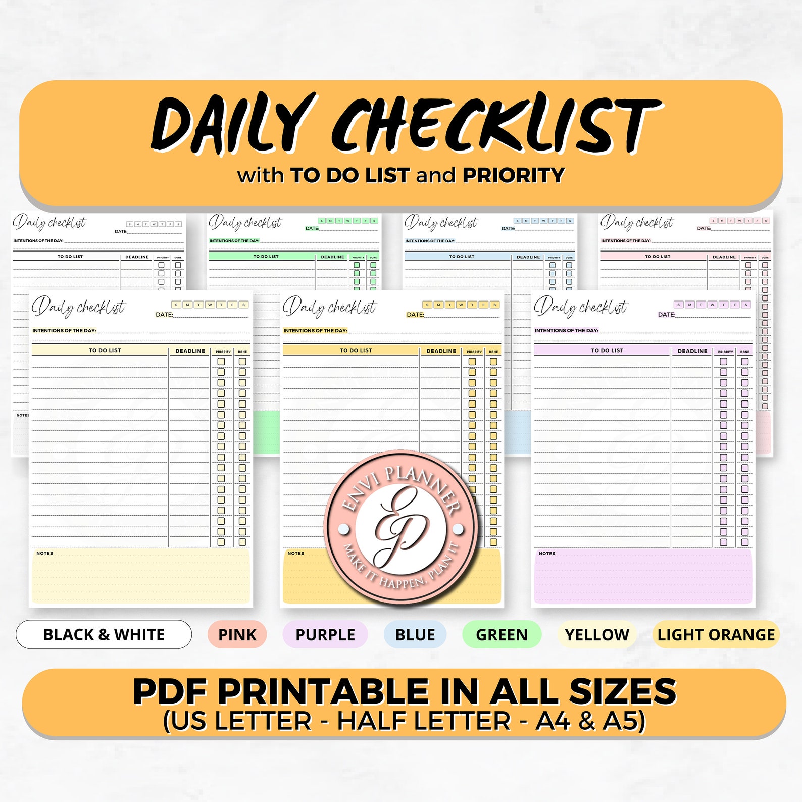 Daily Checklist Productivity Planner Daily to Do List Digital Daily ...