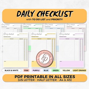 Daily Checklist Productivity Planner Daily to Do List Digital Daily ...