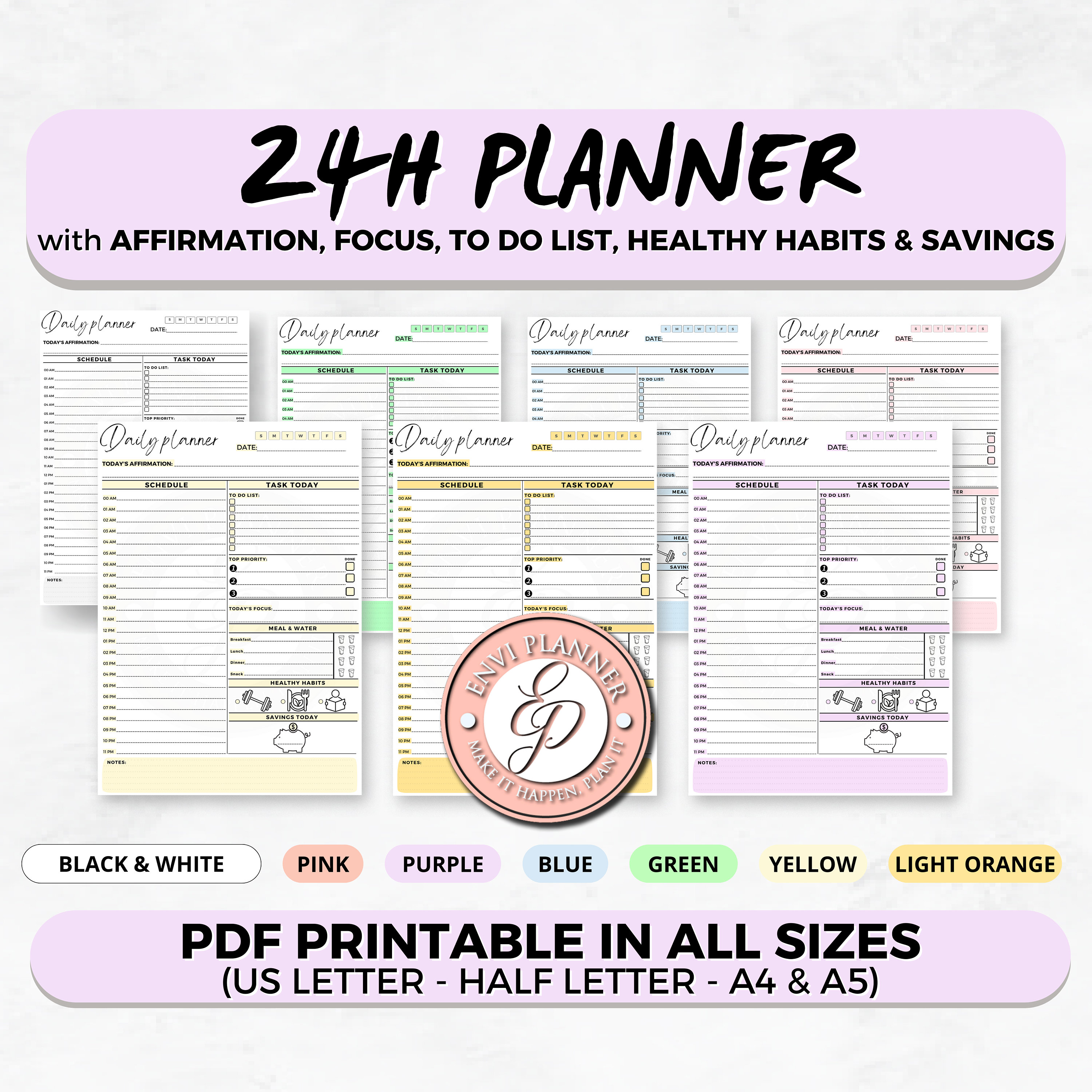 Daily Planner PRINTABLE | Productivity Planner | Affirmation | Daily to ...