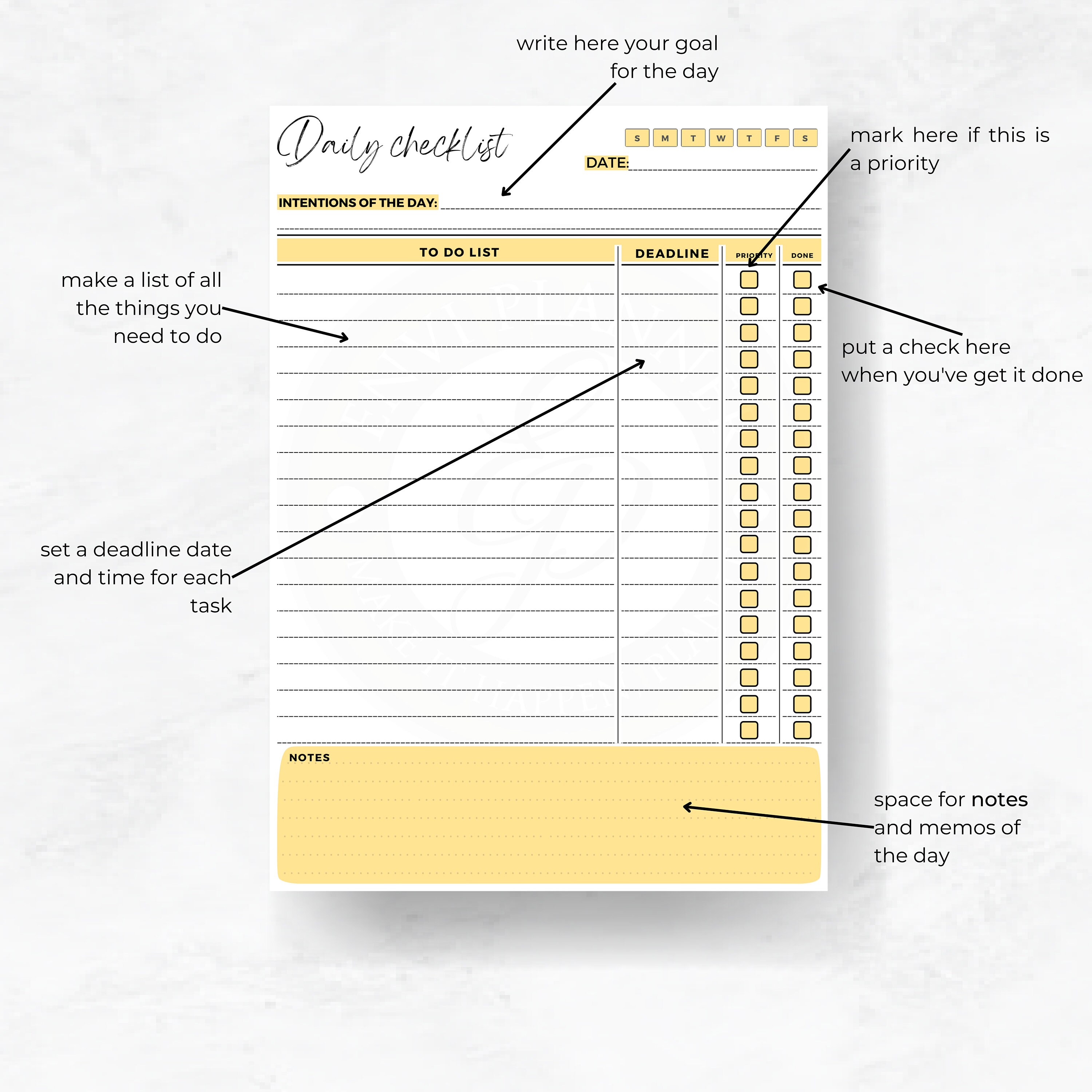 Daily Checklist Productivity Planner Daily to Do List Digital Daily ...