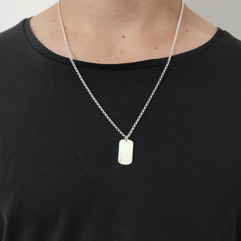 Custom Sterling Silver Dog Tag Necklace: Personalized Initial Pendant ...