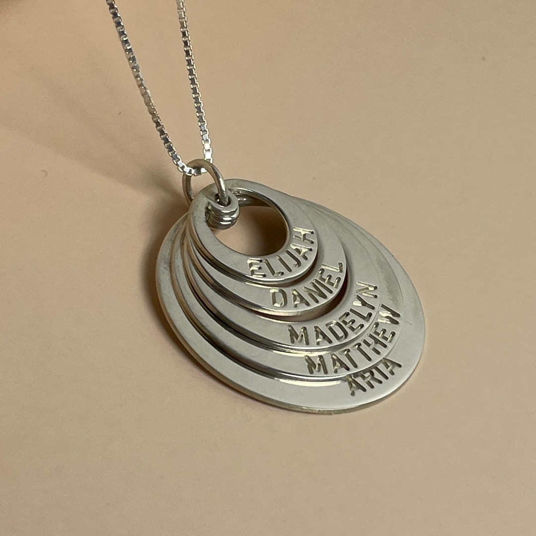 Sterling Silver Mom Necklace With Kids Names -custom Mother Pendant ...