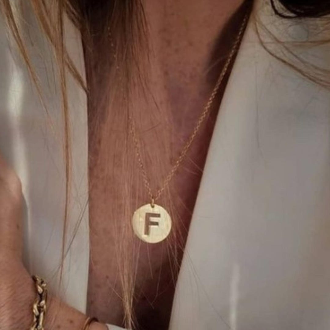 14K Gold Initial Disc Necklace - 14k White Gold Tiny Initial Pendant ...