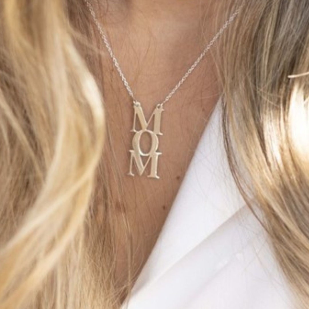 Vertical MOM Necklace 925 Sterling Silver or 24K Gold Plating-a ...