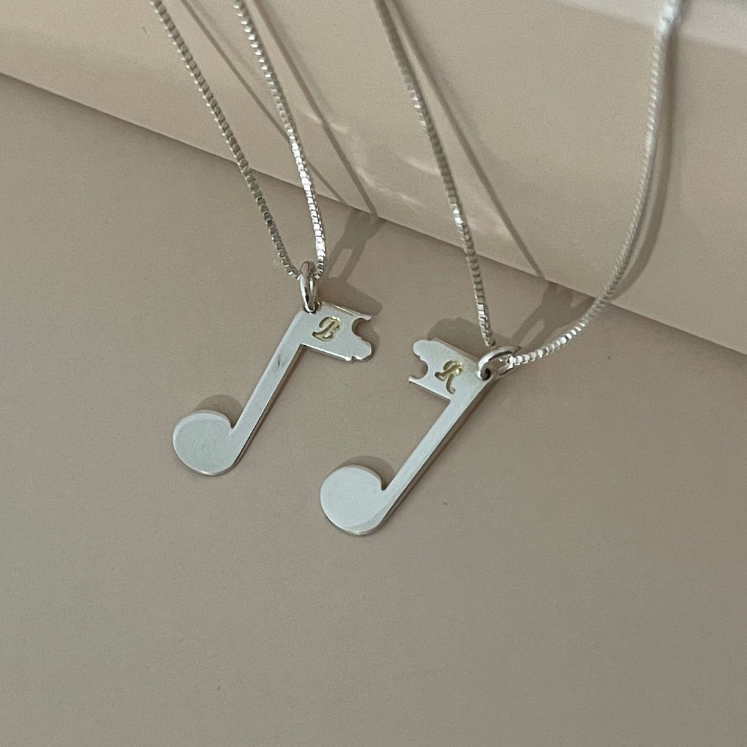 Music Note Necklace for Couples, Engraved Matching Pendant, Couple ...