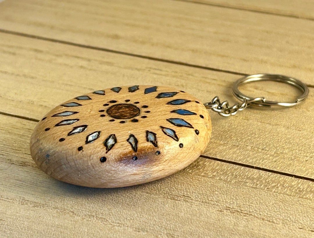 Wooden Pebble Keyring Pyrography Gift Hand Painted Keys - Etsy