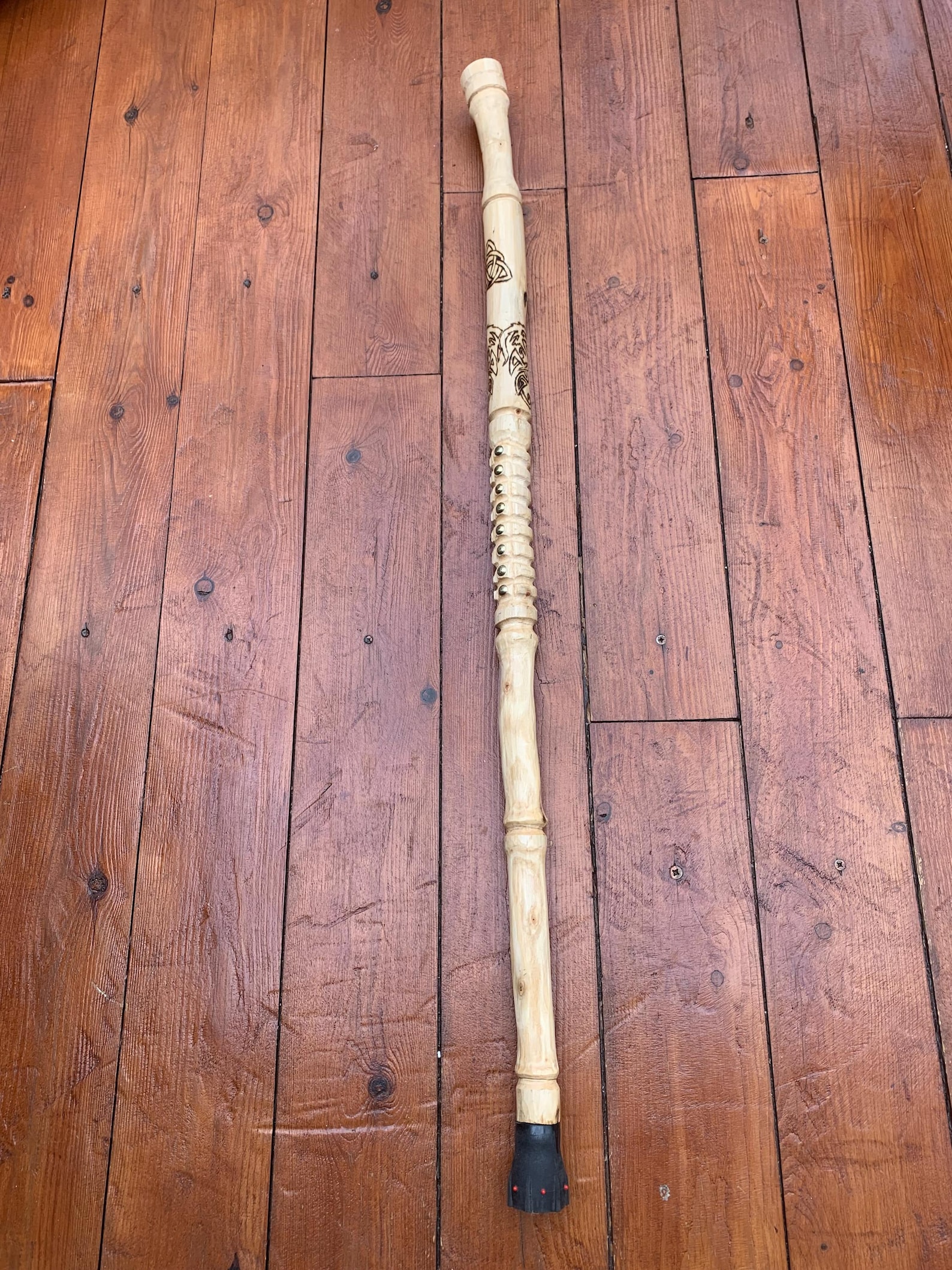 Hand-carved, Pyrographed, Embellished Eucalyptus Hiking Stick (114cm ...