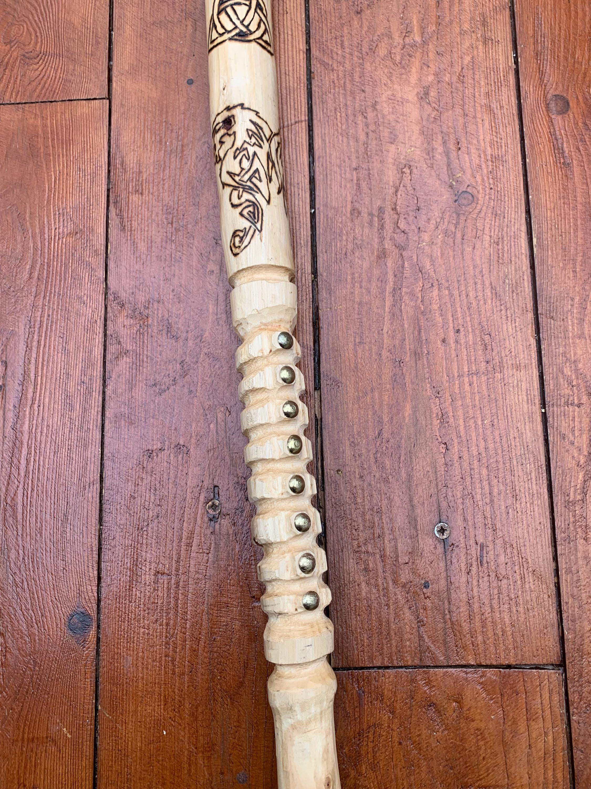 Hand-carved, Pyrographed, Embellished Eucalyptus Hiking Stick (114cm ...