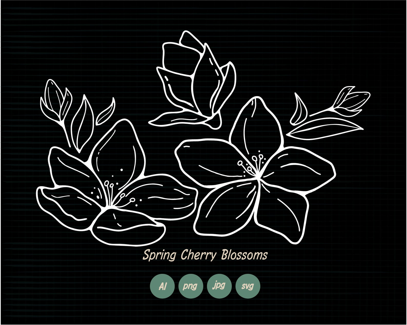 Hand Drawn Cherry Blossom Line Art Svg Minimalist Svg Botanical Line ...
