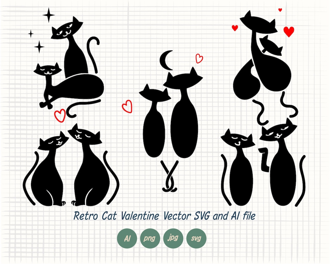 Retro Valentines Png Atomic Cat Svg Retro Cat Digital Mid Century Retro ...