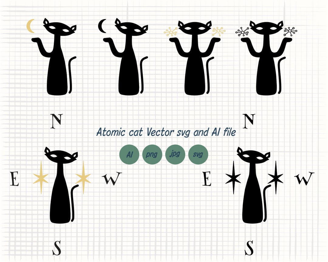 Kitten Svg, Atomic Cat Svg Bundle for Cricut, Mcm Kitties Png for Cat ...