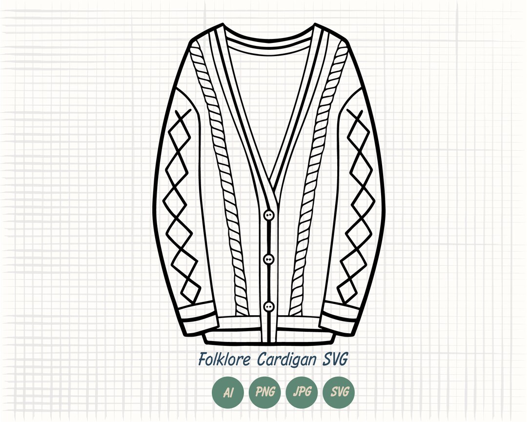 Folklore Cardigan Svg, Cable Sweater Png, Knitwear Vector, Cable Knit ...