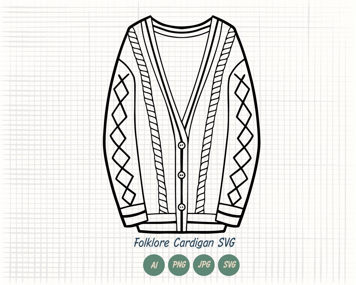 Folklore Cardigan Svg, Cable Sweater Png, Knitwear Vector, Cable Knit ...