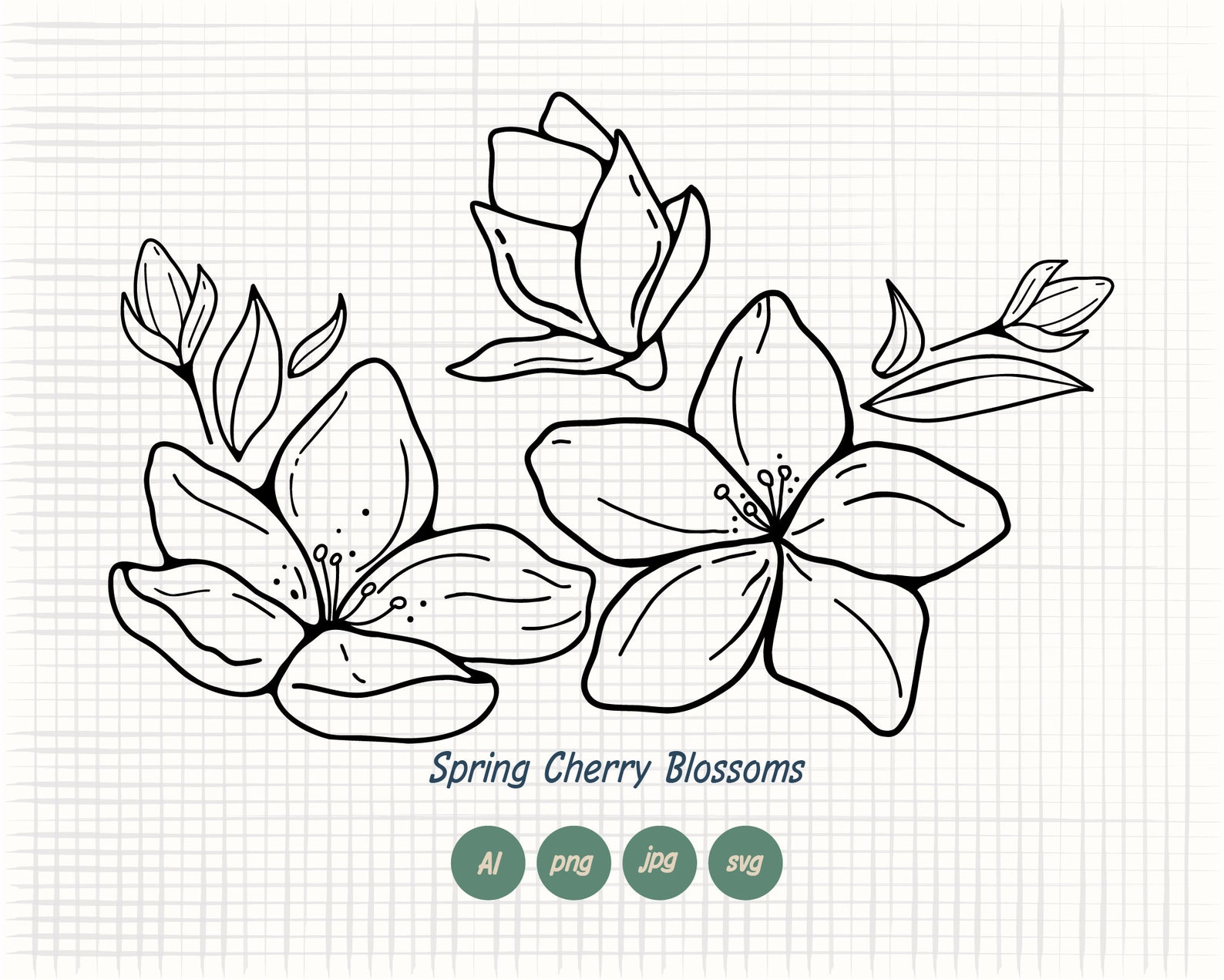 Hand Drawn Cherry Blossom Line Art Svg Minimalist Svg Botanical Line ...