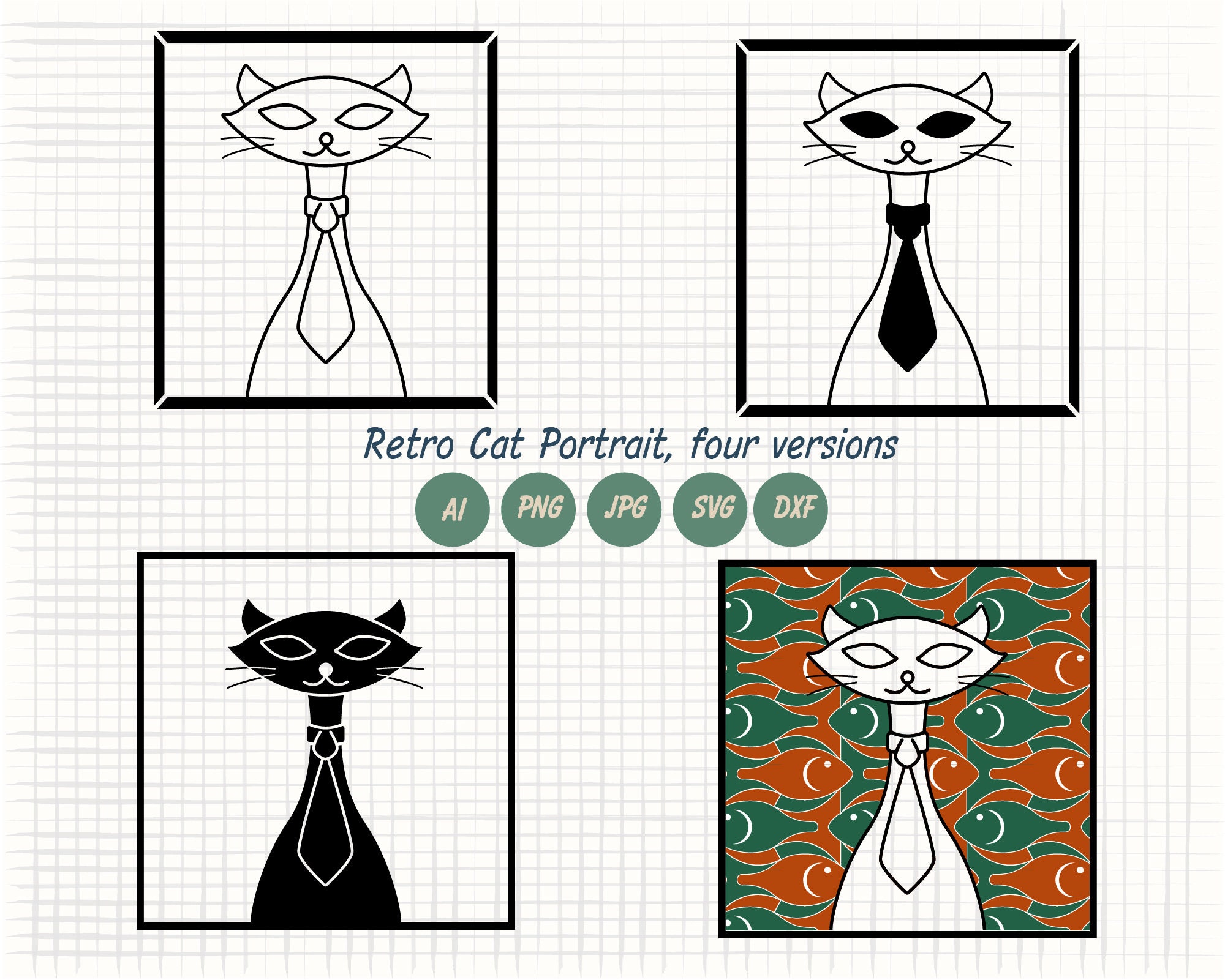Atomic Cat Portrait, Retro Atomic Cat Png Mcm Kitties Svg Retro Cat ...