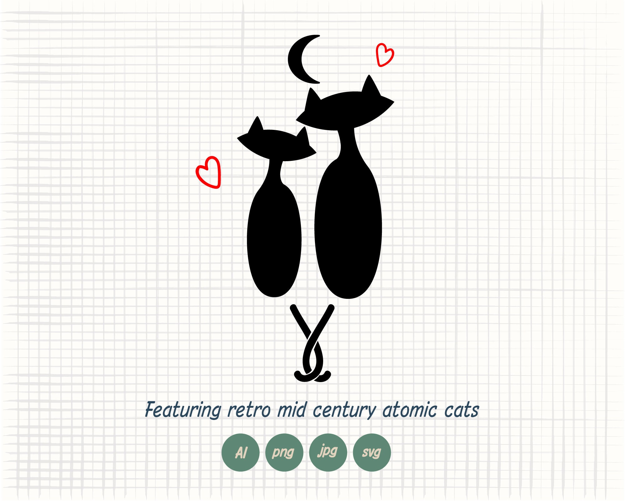 Retro Valentines Png Atomic Cat Svg Retro Cat Digital Mid Century Retro ...