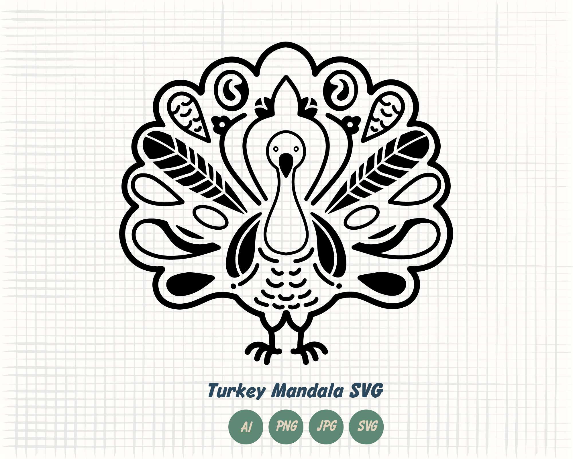 Turkey Svg, Thanksgiving Turkey Svg, Floral Turkey Svg, Animal Mandala ...