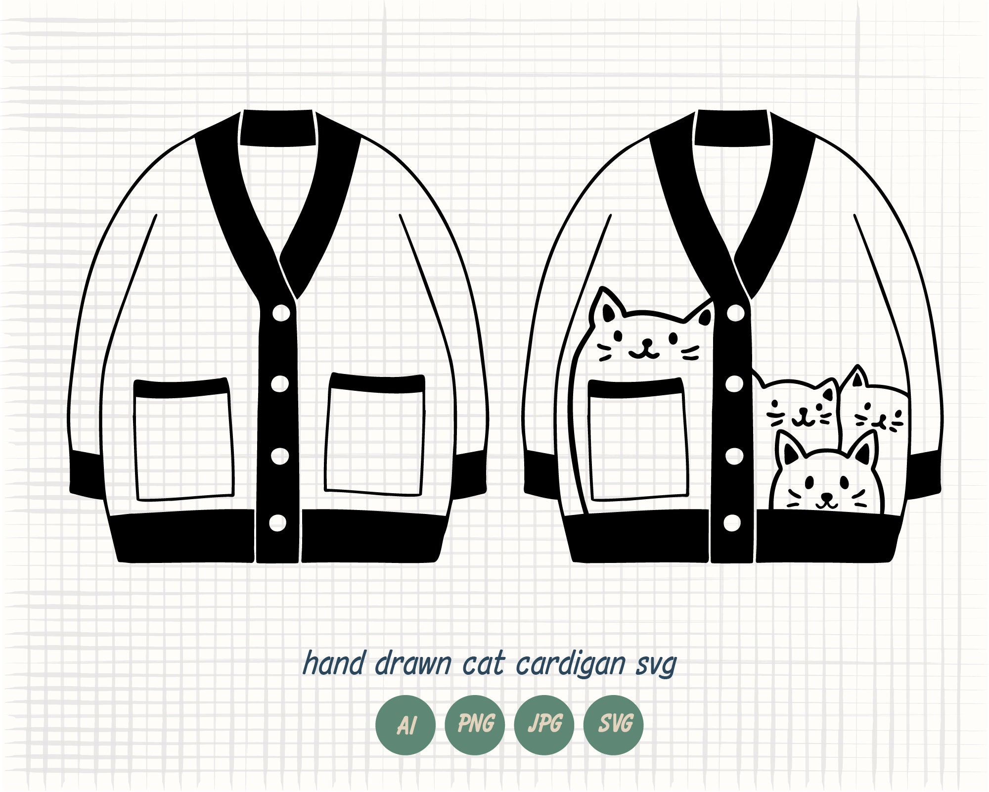 Sweater Svg, Knitted Cardigan Svg, Pullover With Button, Cat Cardigan ...