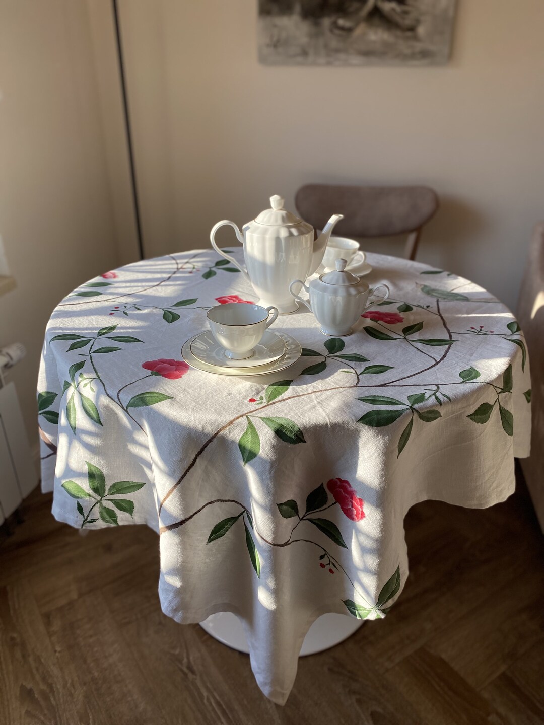 Hand Painted Linen Tablecloth - Etsy