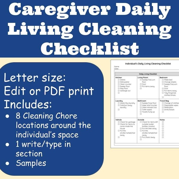 Caregiver Checklist for Home - Etsy