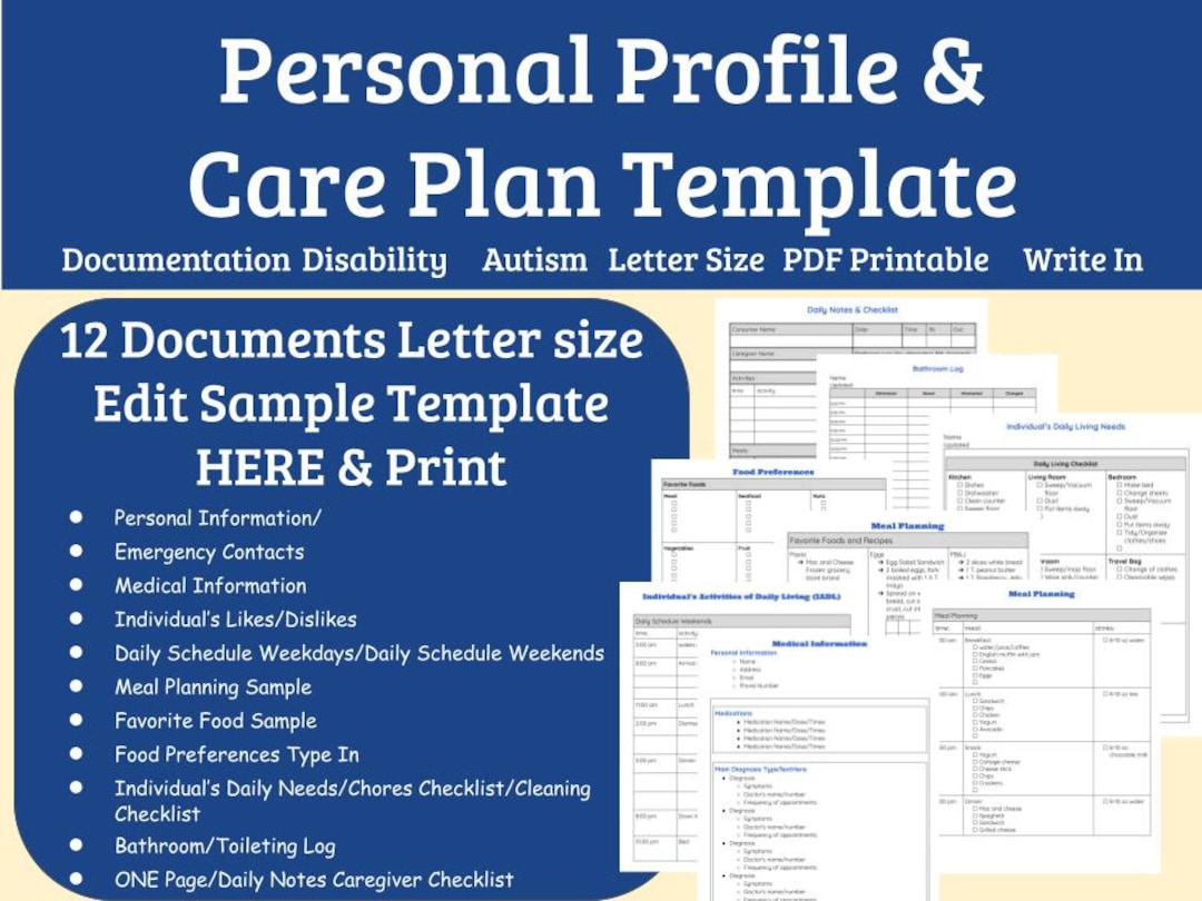 Bundle 12 Documents Personal Care Plan Profile Disability Autism and ...