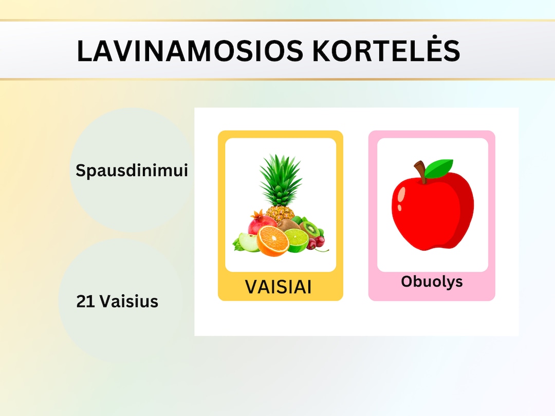 Lithuanian Fruit Flashcards Printable Montessori Vaisiu Korteles ...